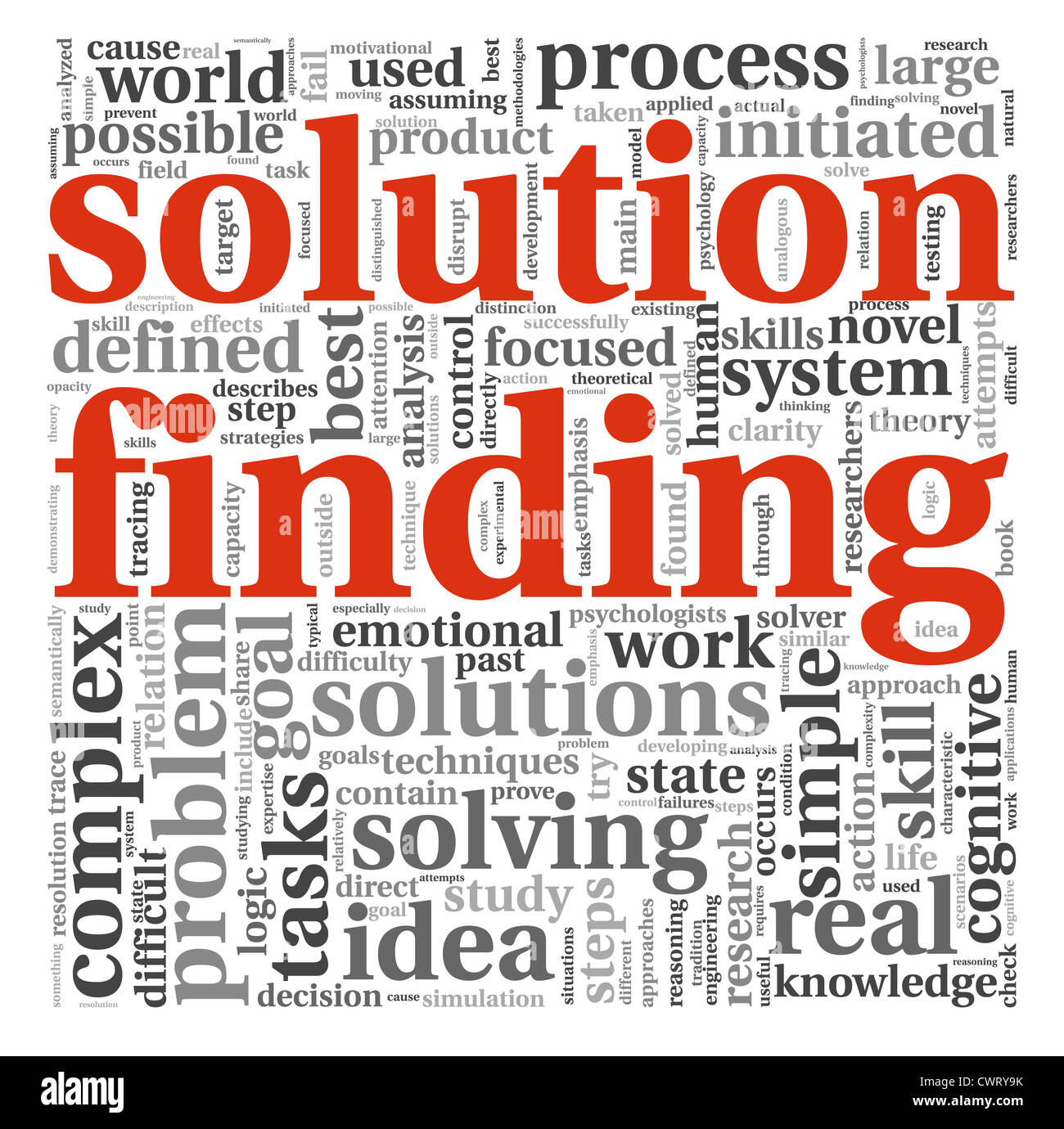Solution finding concept in word tag cloud on white background Stock ...