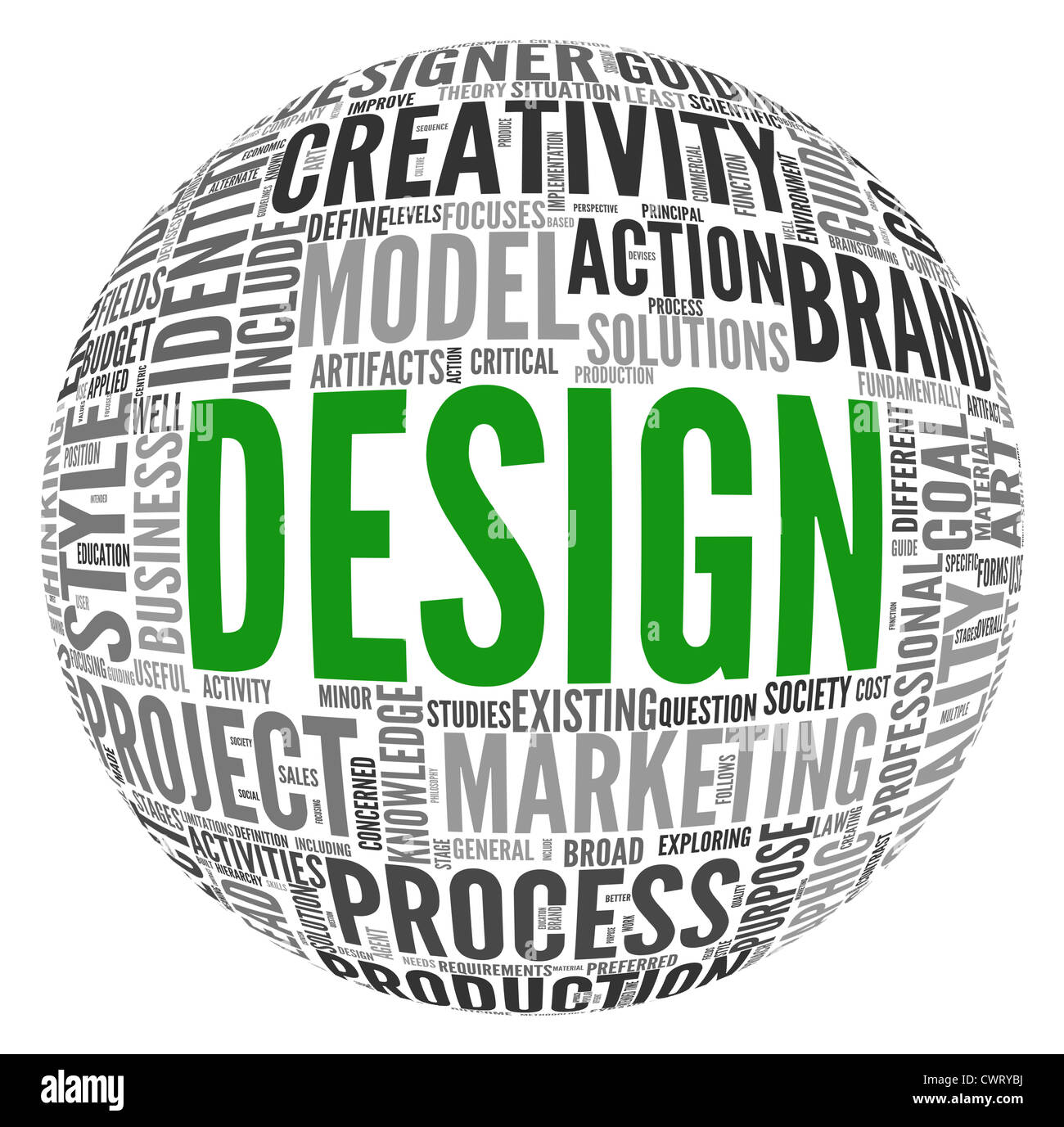 Design concept in tag cloud of sphere shape Stock Photo - Alamy