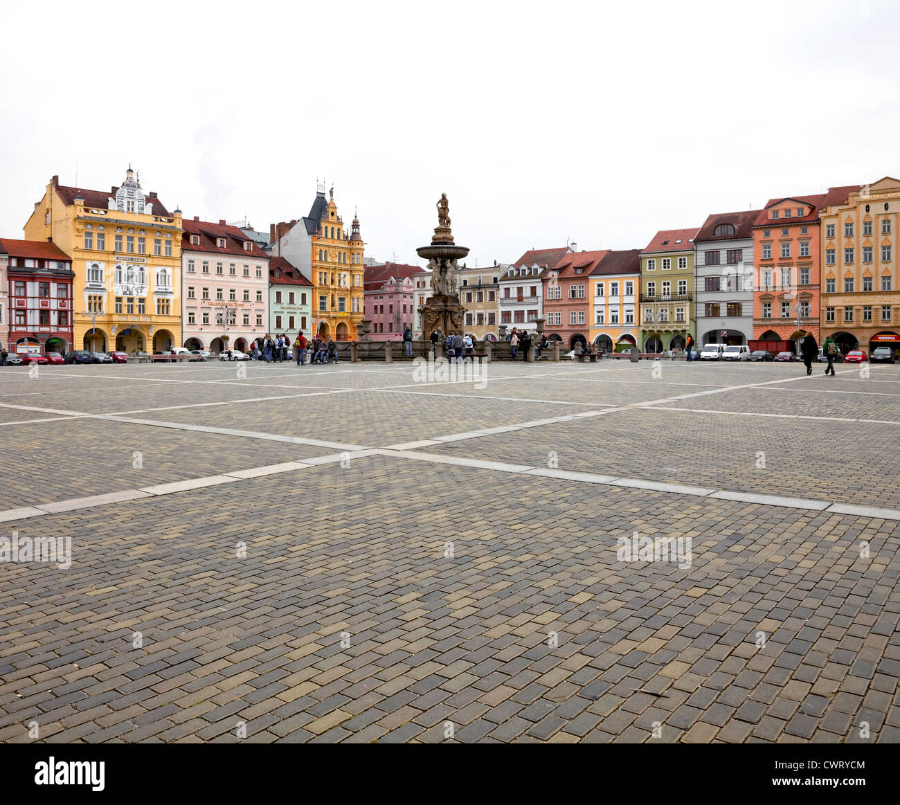 HIstoric central square of Ceske Budejovice, home of Budweiser beer, in ...