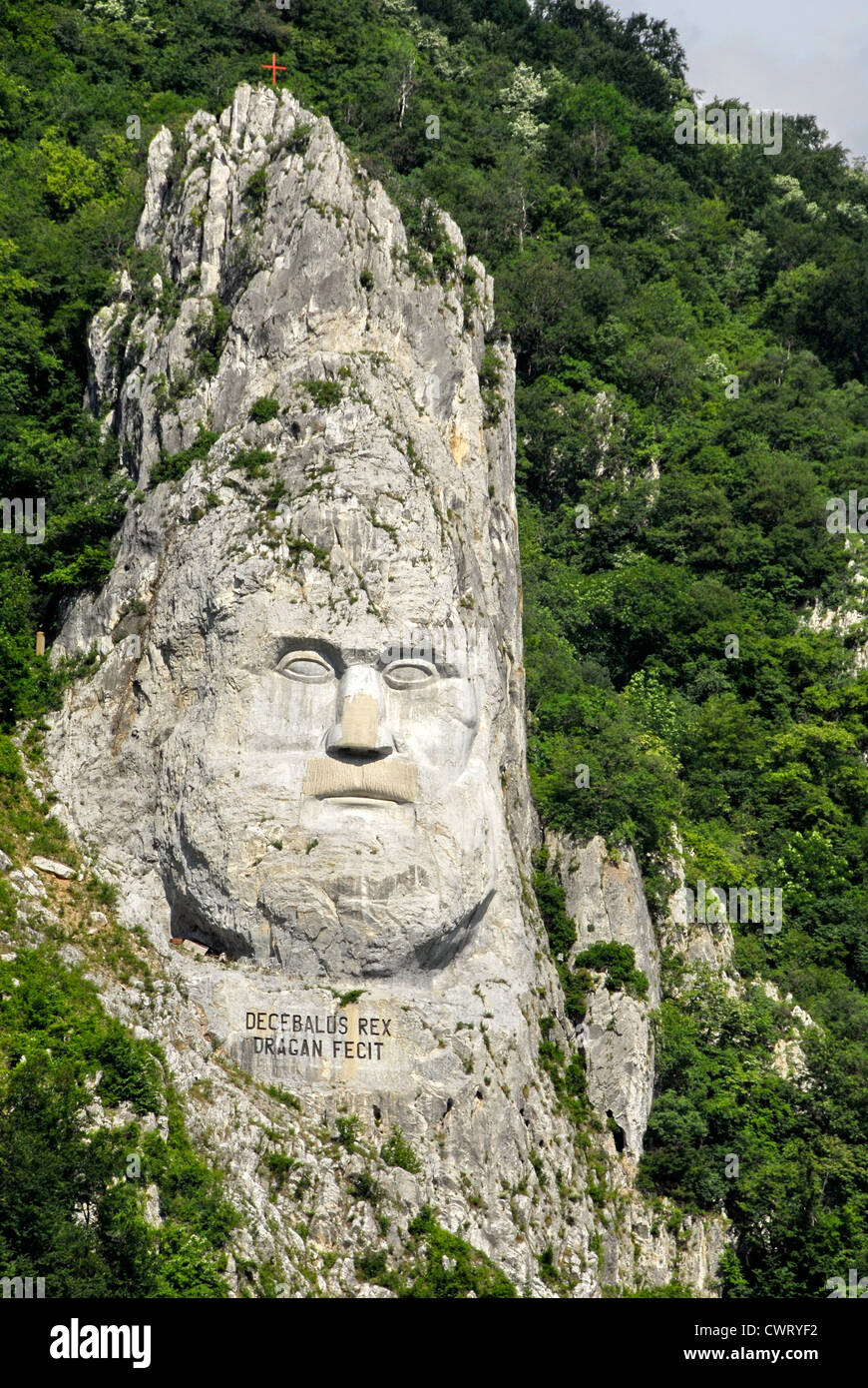 Decebalus Rex cliff carving in the Iron Gates gorge on the Danube River ...