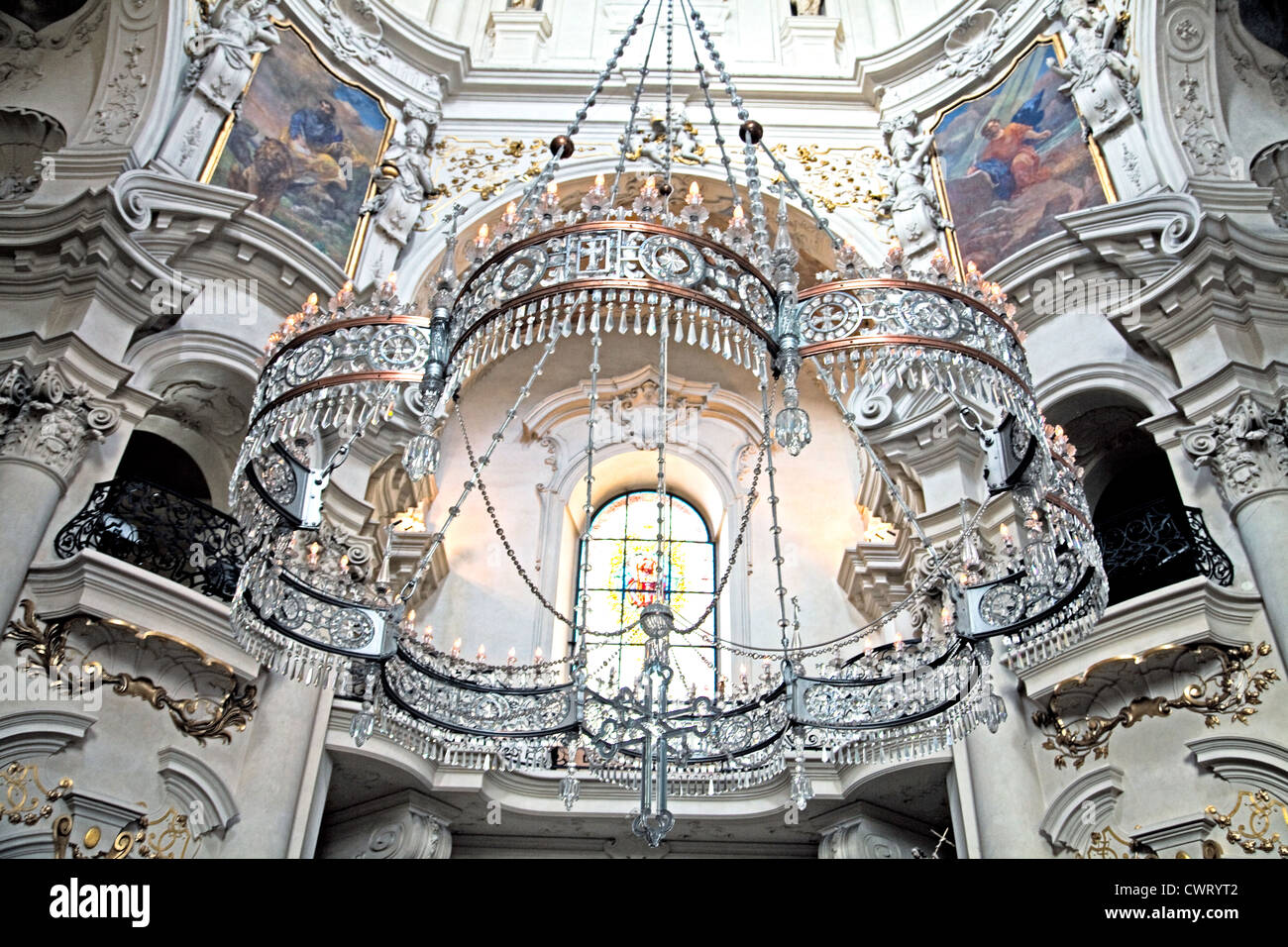 A crystal and bronze chandelier dominates Prague's St. Nicholas Church ...