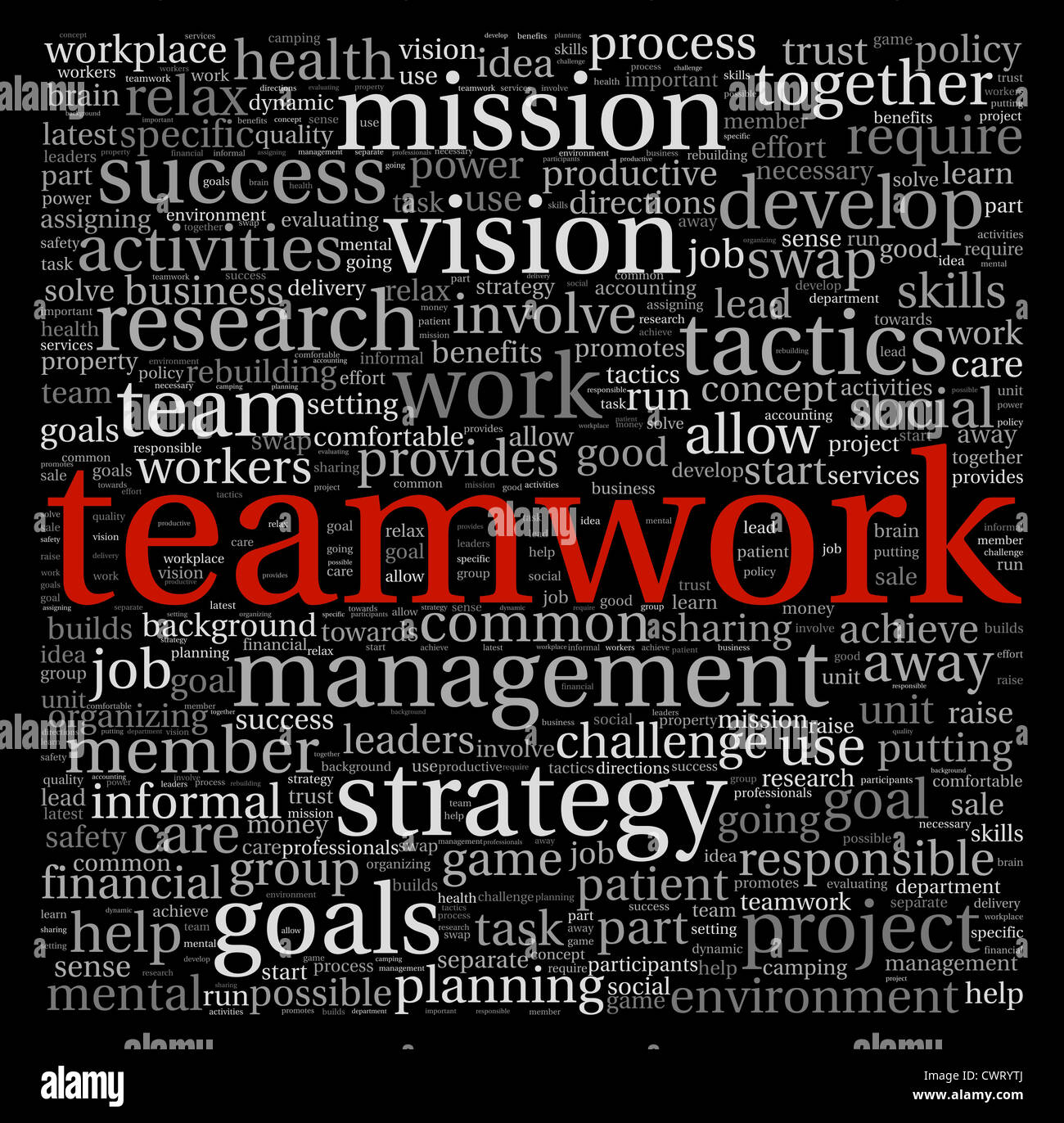 Teamwork and strategy concept in word tag cloud Stock Photo - Alamy