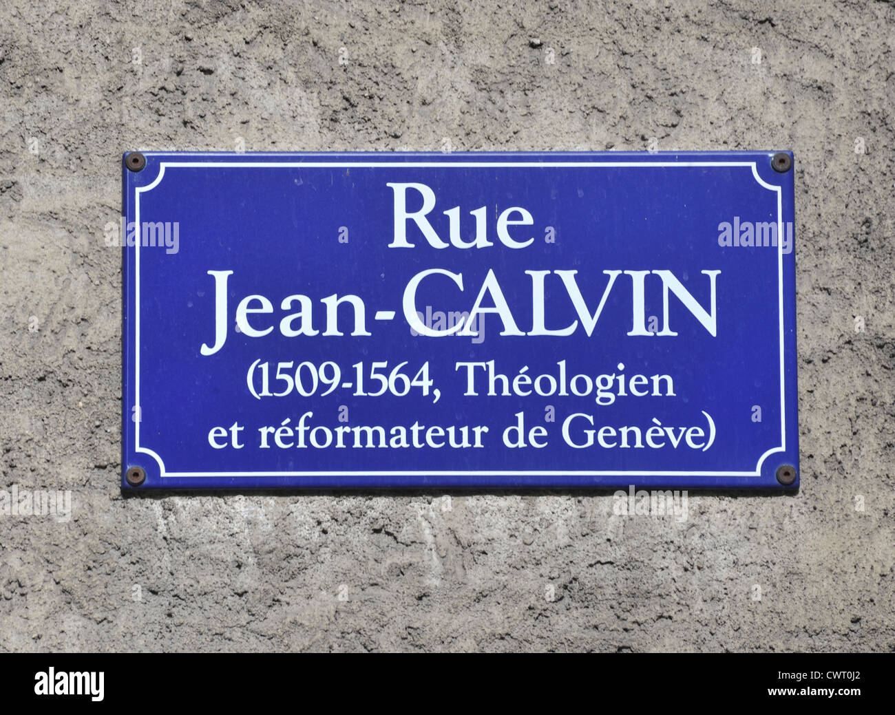 John Calvin street sign, Geneva, Switzerland Stock Photo - Alamy
