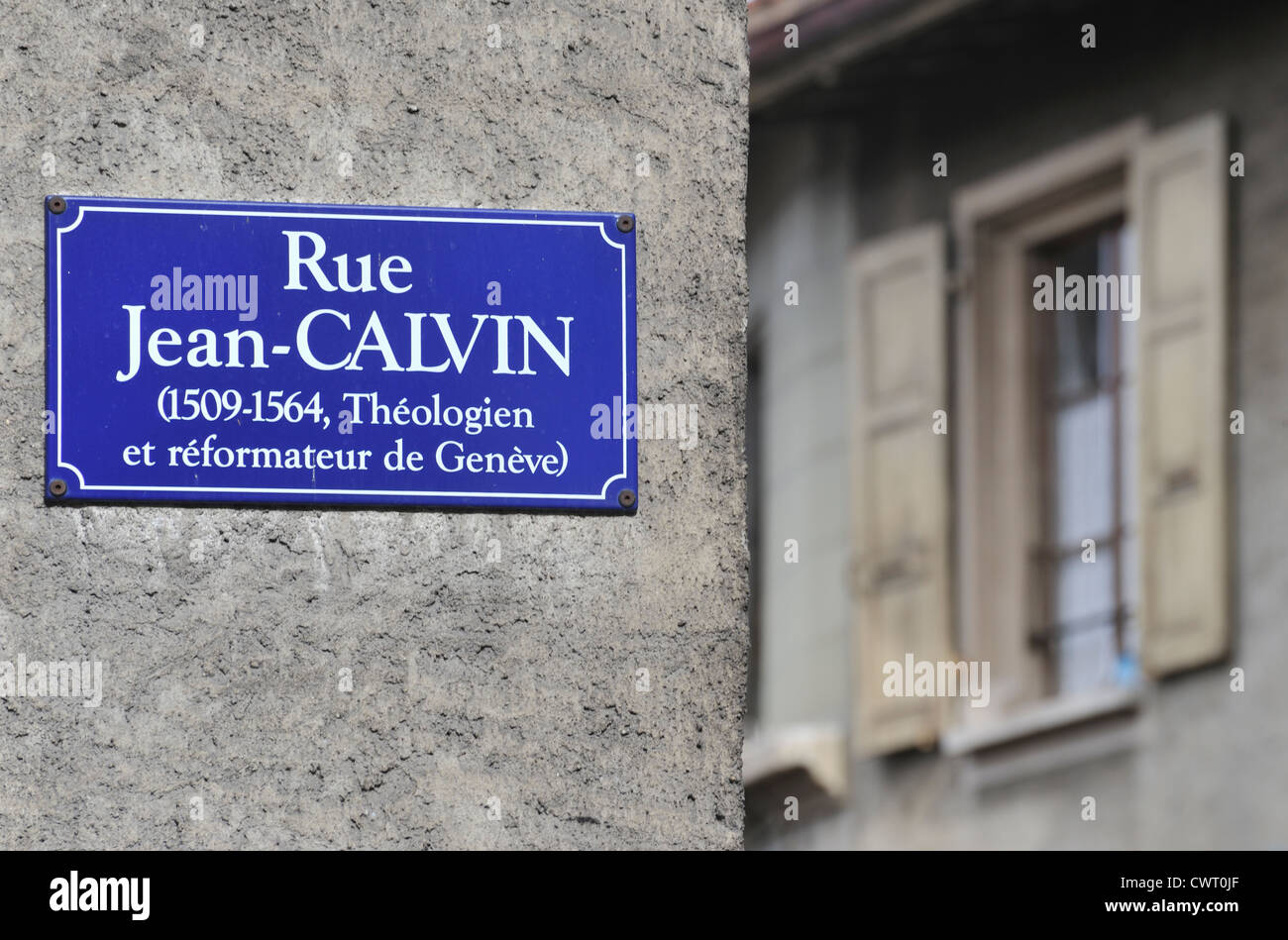 John Calvin street sign, Geneva, Switzerland Stock Photo - Alamy