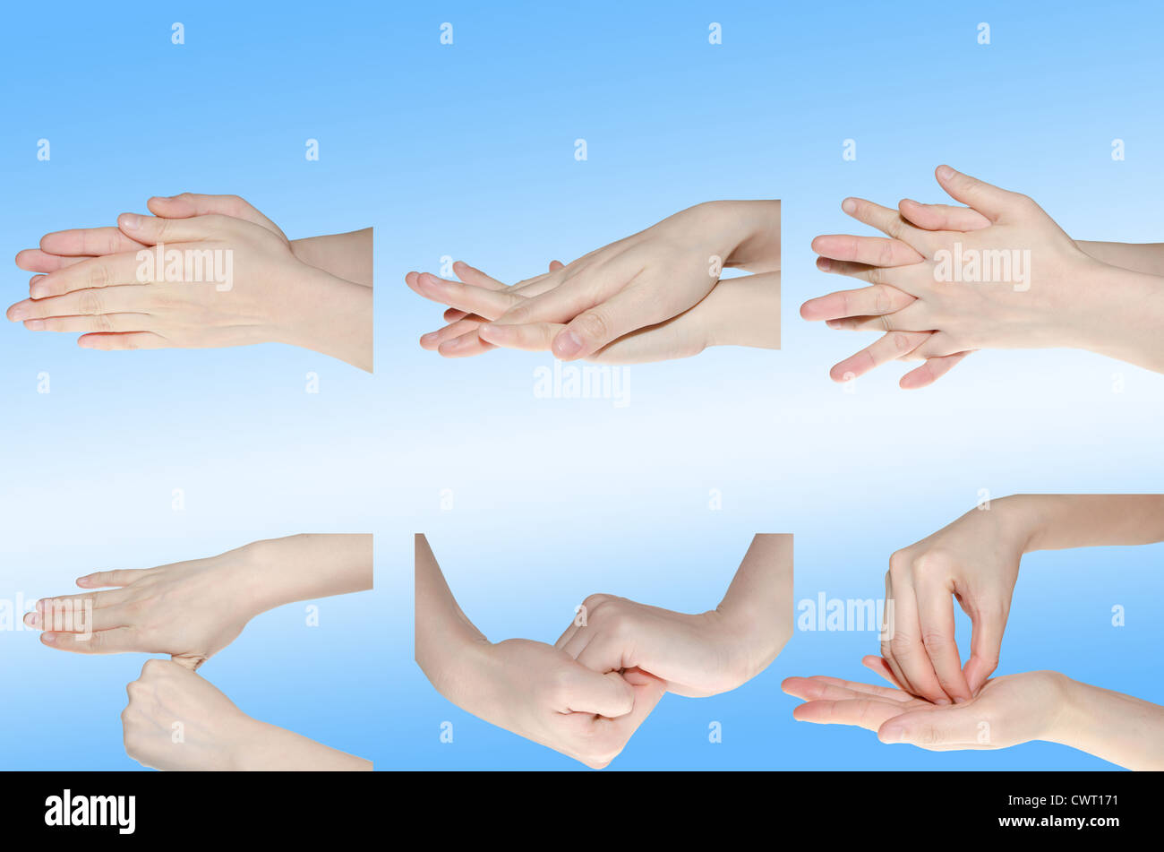 professional medical hand washing gesture isolated on blue Stock Photo ...