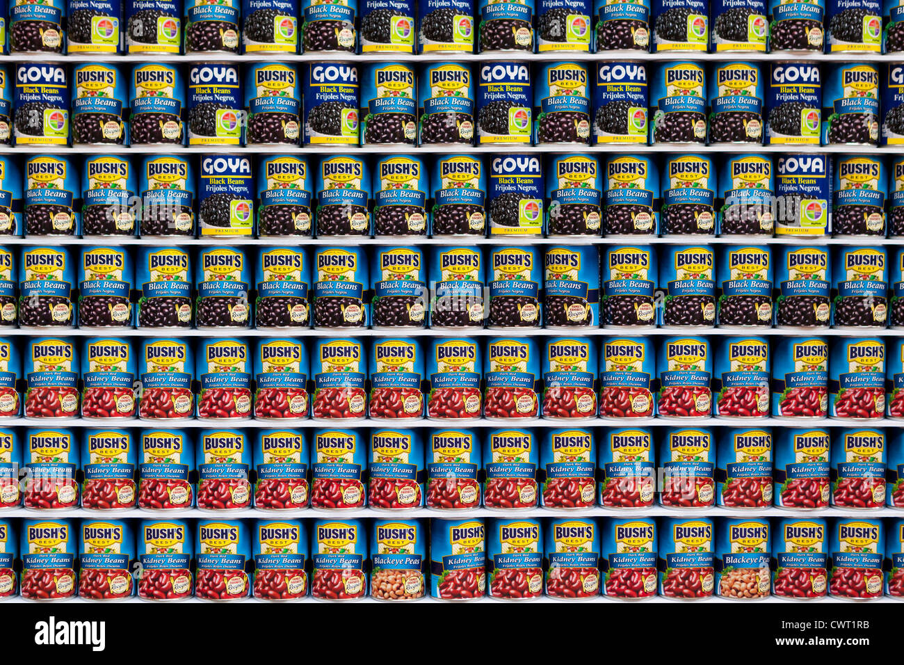 Stacked canned Goya red and black beans Stock Photo - Alamy