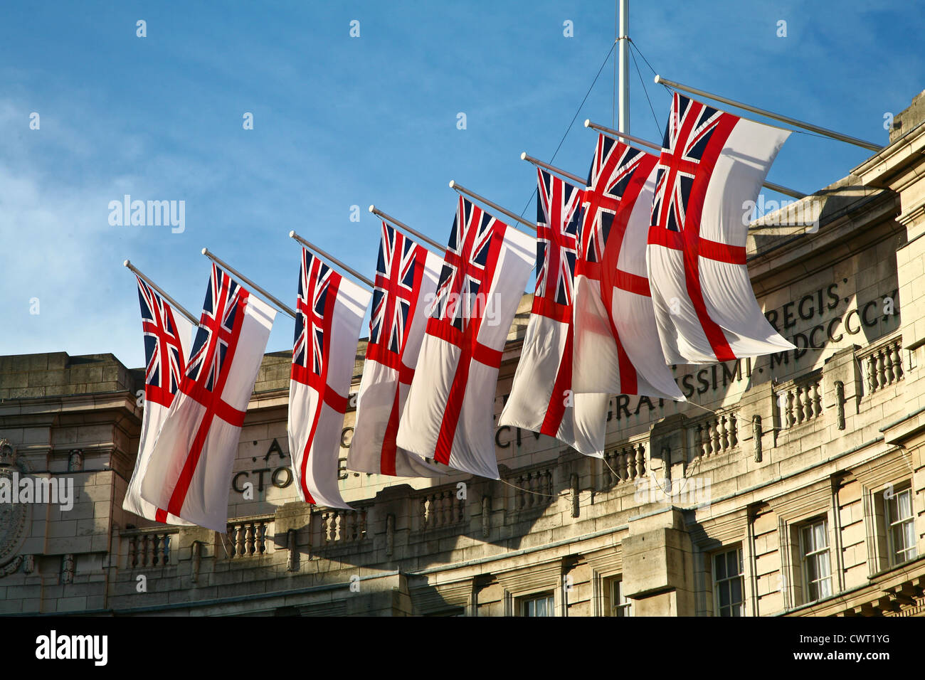 UK flags in the wind in London Stock Photo - Alamy