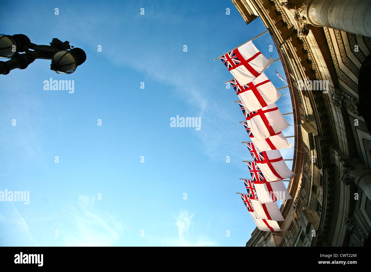UK flags in the wind in London Stock Photo - Alamy