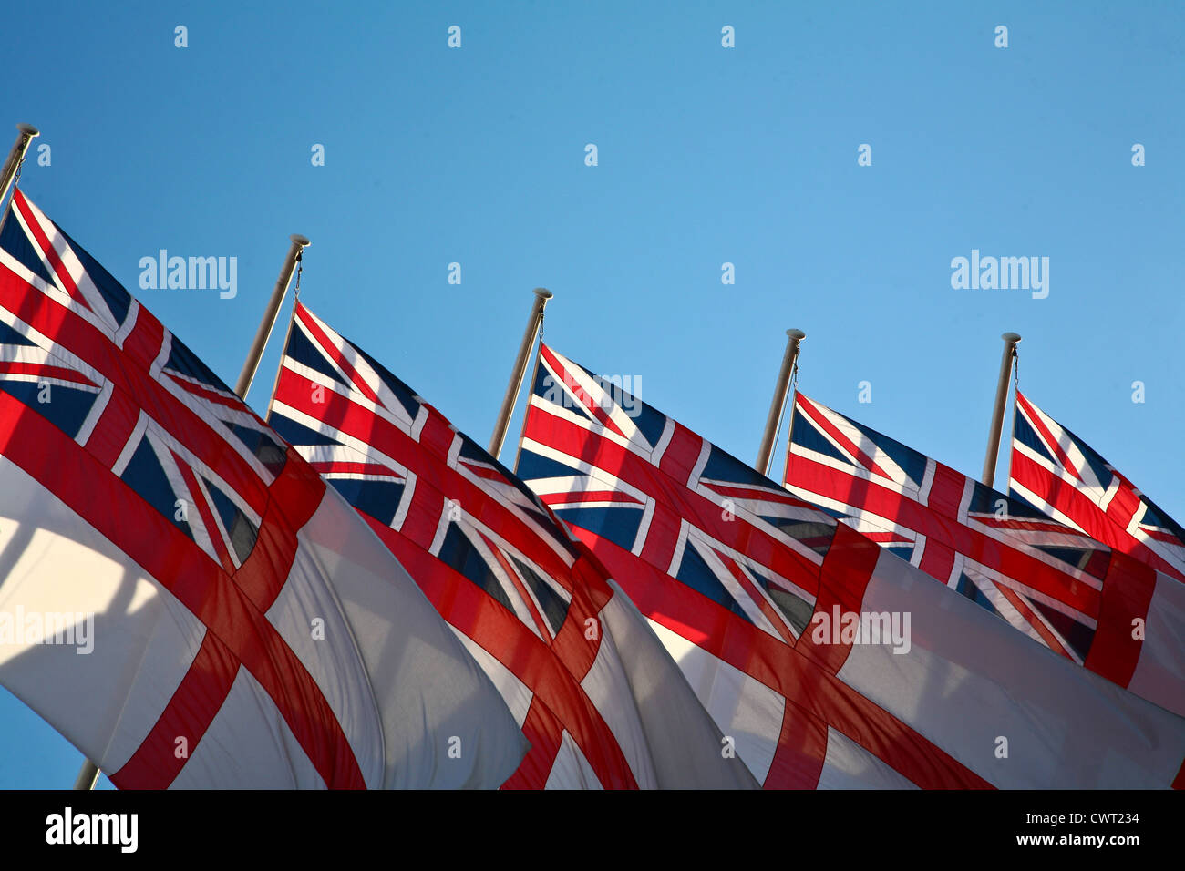 UK flags in the wind in London Stock Photo - Alamy