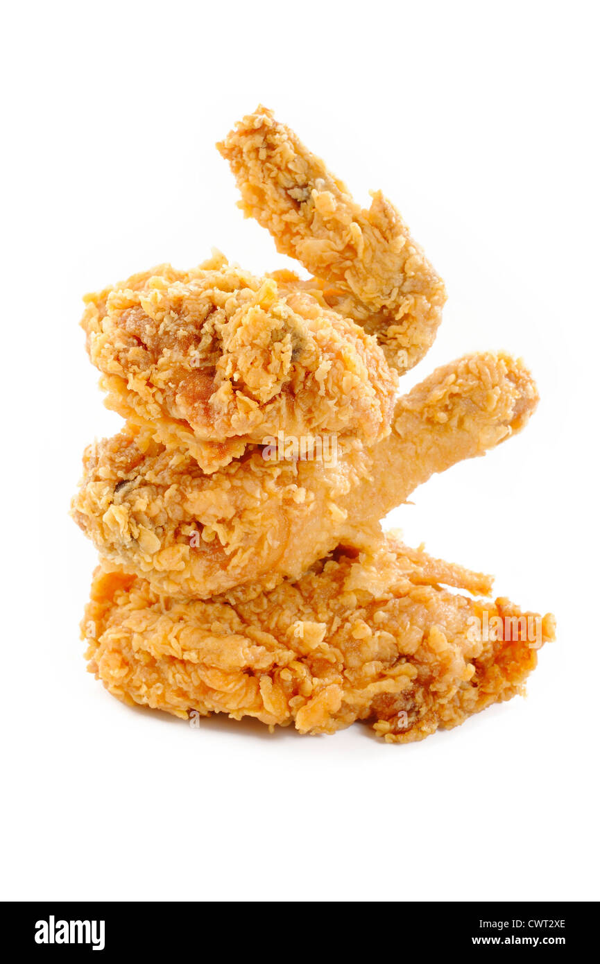 Golden brown fried chicken on white background Stock Photo - Alamy