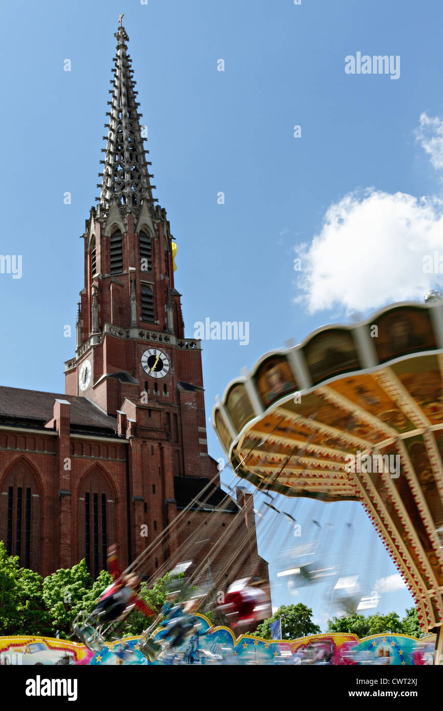 Maria Hilf Church with Funfair Carousel, Auer Dult, Munich Upper ...