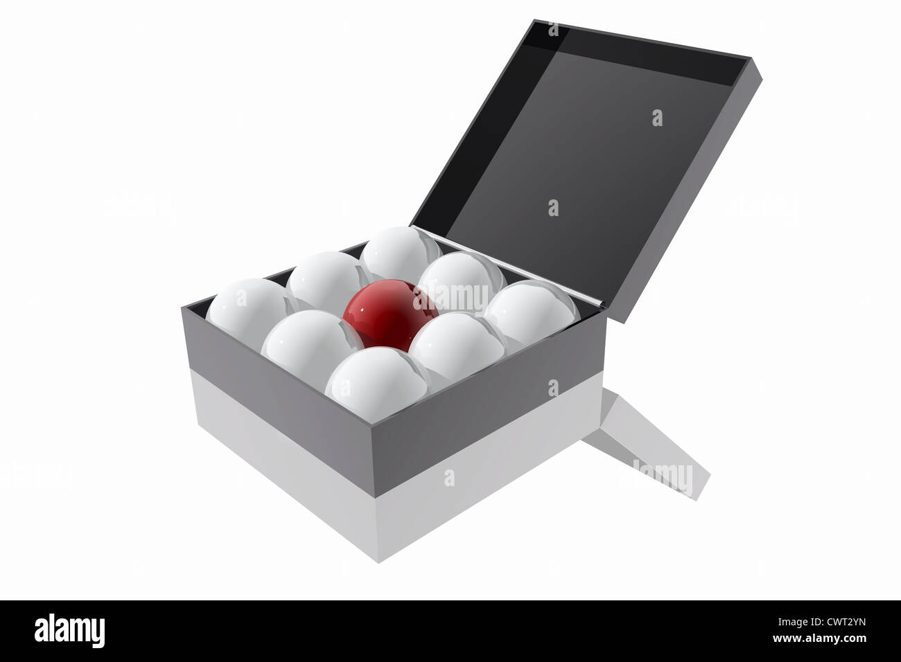 Gift box with red and whites spheres Stock Photo - Alamy