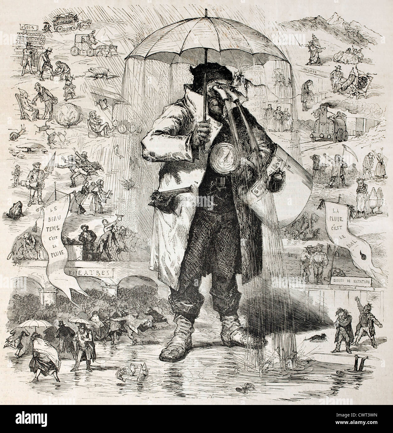 Rain: old allegoric illustration Stock Photo - Alamy