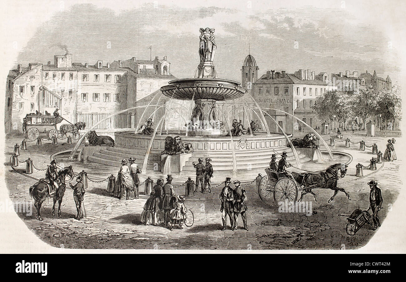 The round fountain old view, Aix-en-Provence, France Stock Photo - Alamy
