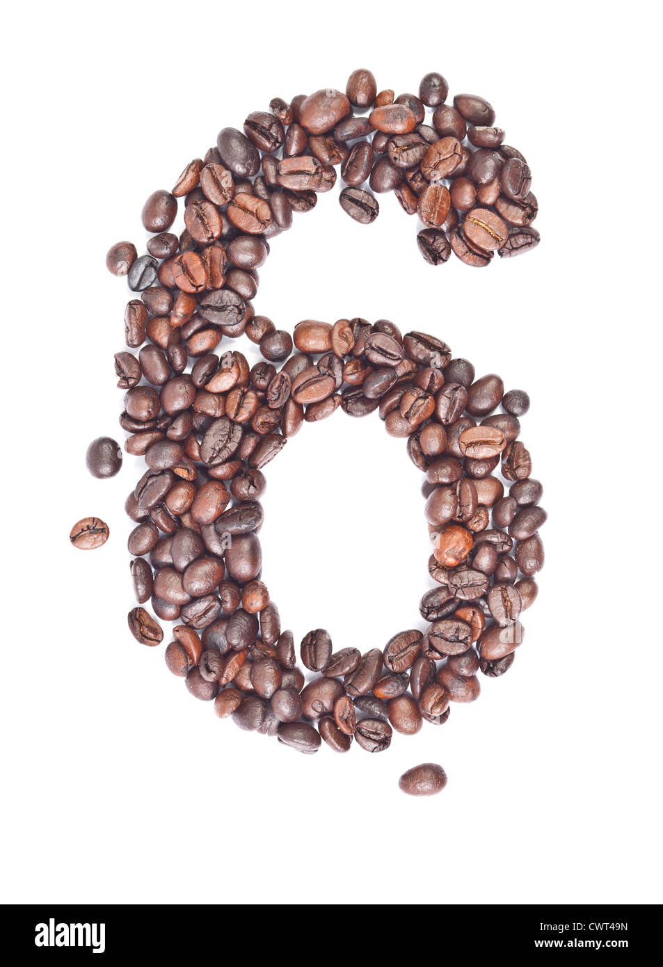6 number made with coffee beans on a white background Stock Photo - Alamy