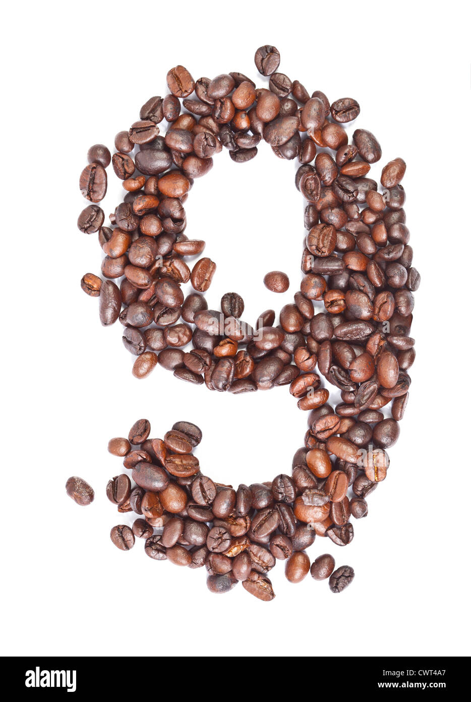 9 number made with coffee beans on a white background Stock Photo - Alamy
