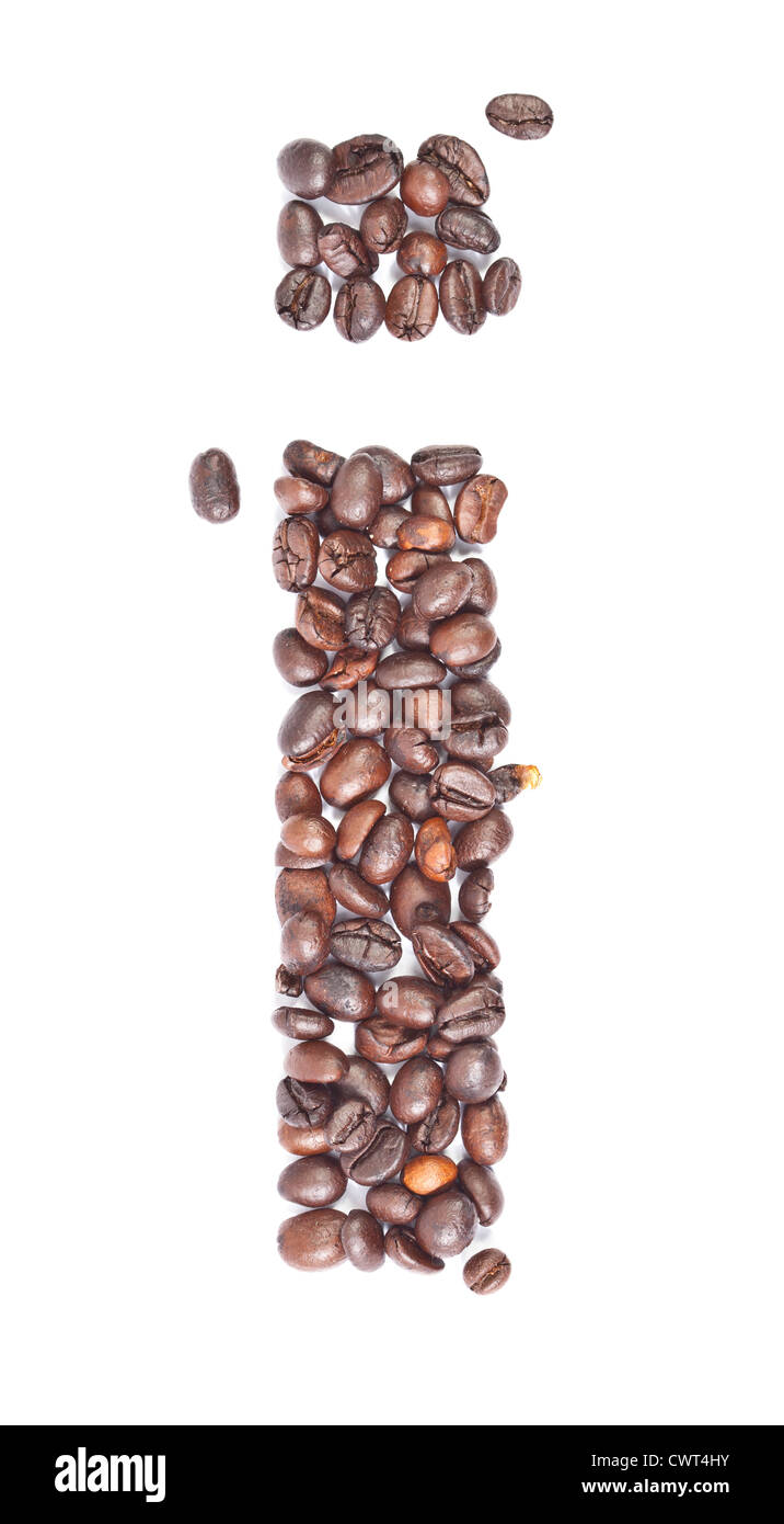 i, Alphabet from coffee beans on white background Stock Photo - Alamy
