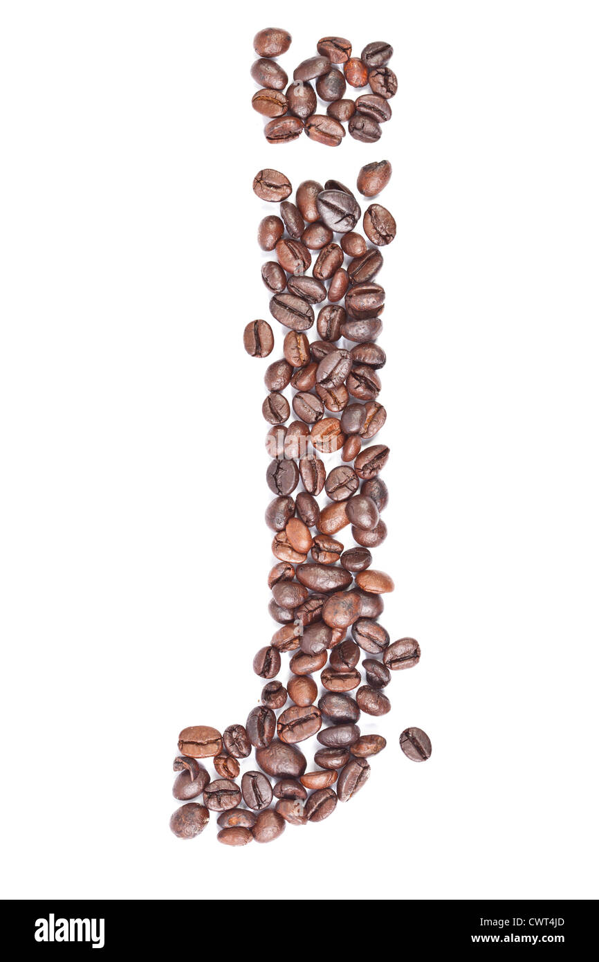 j, Alphabet from coffee beans on white background Stock Photo - Alamy