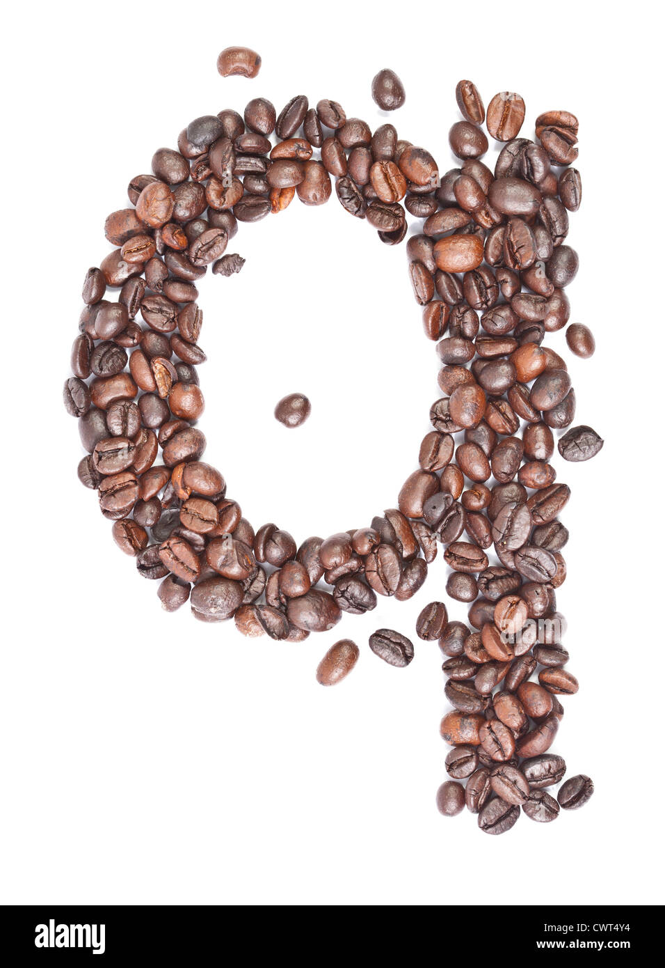 q, Alphabet from coffee beans on white background Stock Photo - Alamy