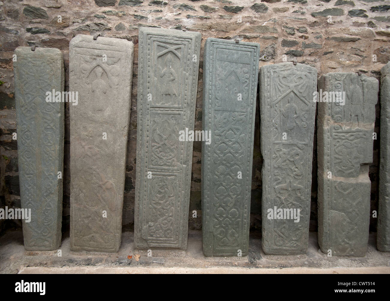 Medieval Carved Stone slabs in the Kilmartin Churchyard Mausoleum ...