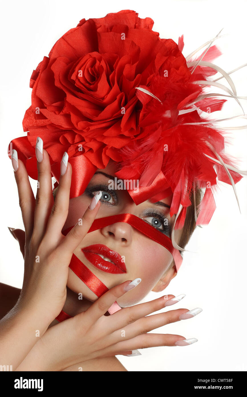 beautiful girl with a flower head Stock Photo - Alamy
