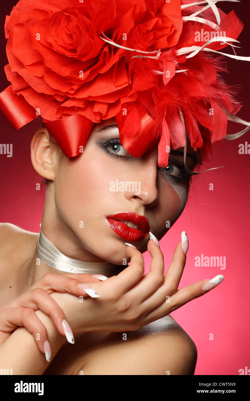 beautiful girl with a flower head Stock Photo - Alamy