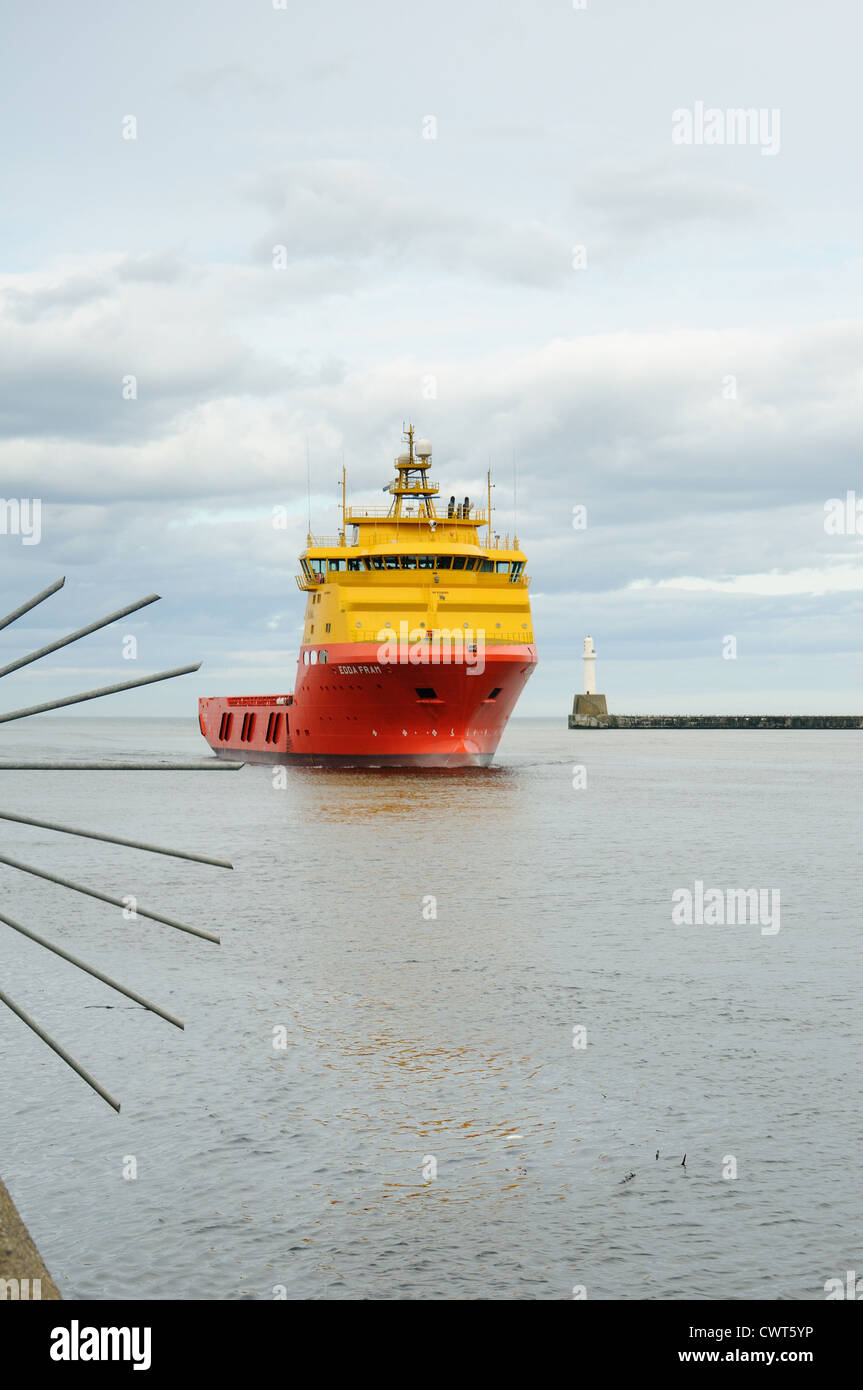 The platform support vessel Edda Fram at harbour in Aberdeen, Scotland ...