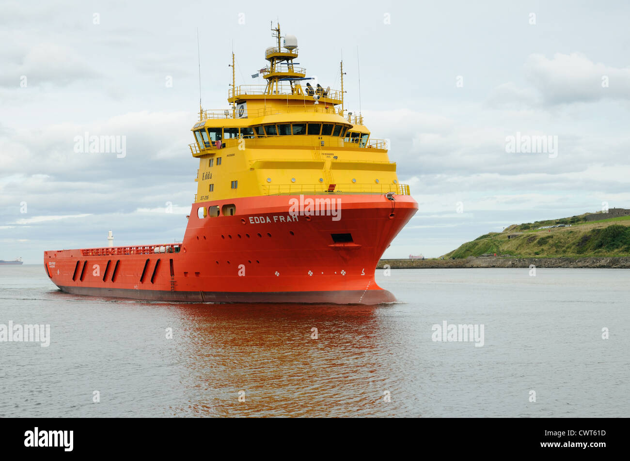 The platform support vessel Edda Fram at harbour in Aberdeen, Scotland ...