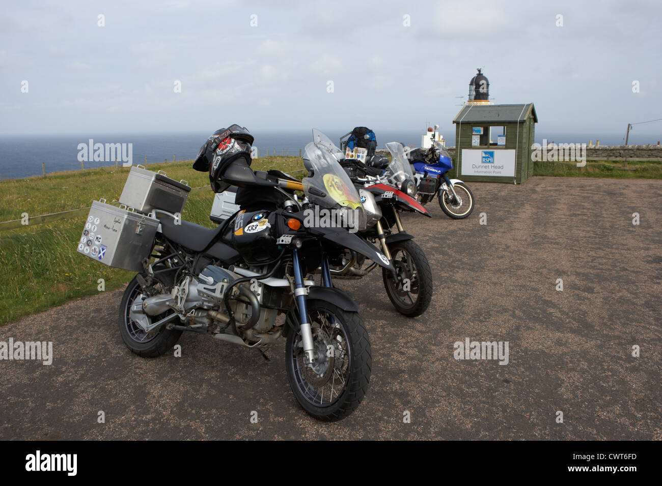 touring european motorcycles at dunnet head scotland uk Stock Photo - Alamy