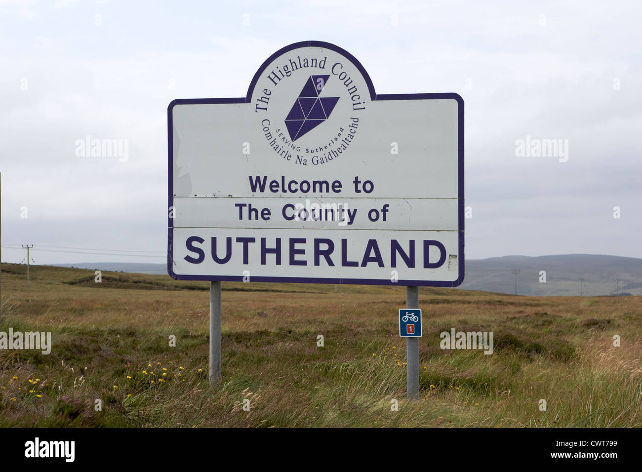 welcome to sutherland sign scotland uk Stock Photo - Alamy