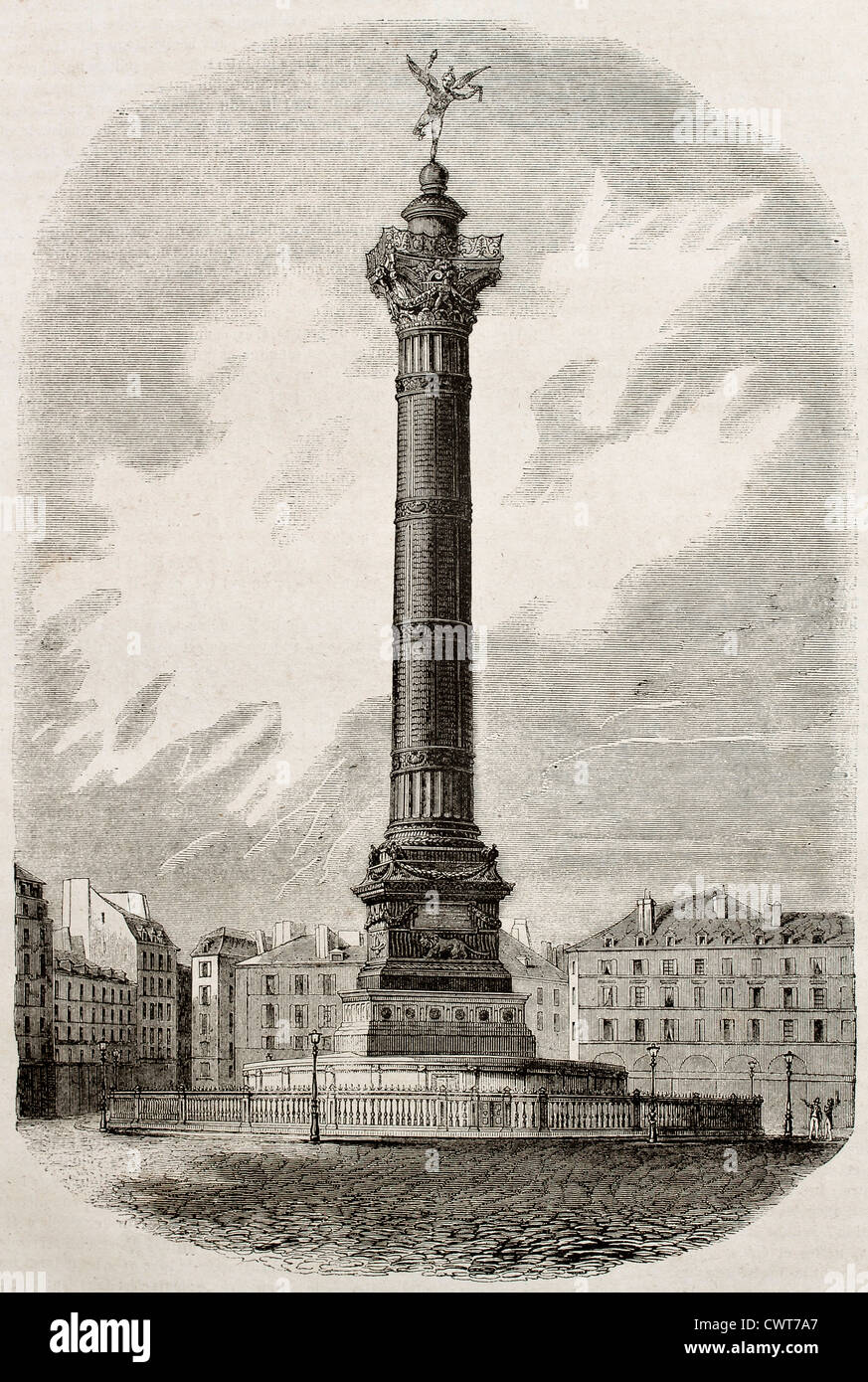 July column old illustration, Place de la Bastille, Paris Stock Photo ...