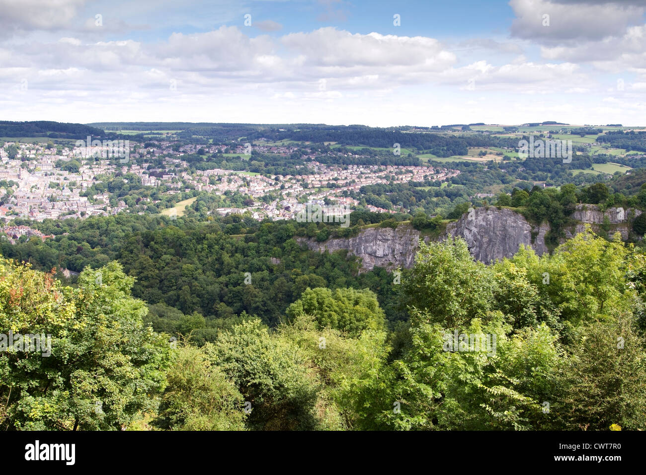 Elevated view of Matlock, Derbyshire from Heights of Abraham Stock ...