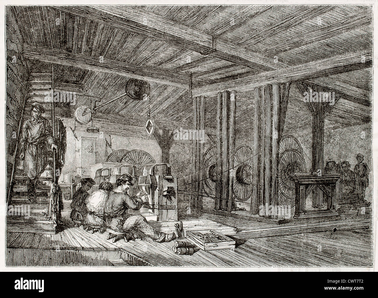 Sharpening workshop in antique needle factory Stock Photo - Alamy