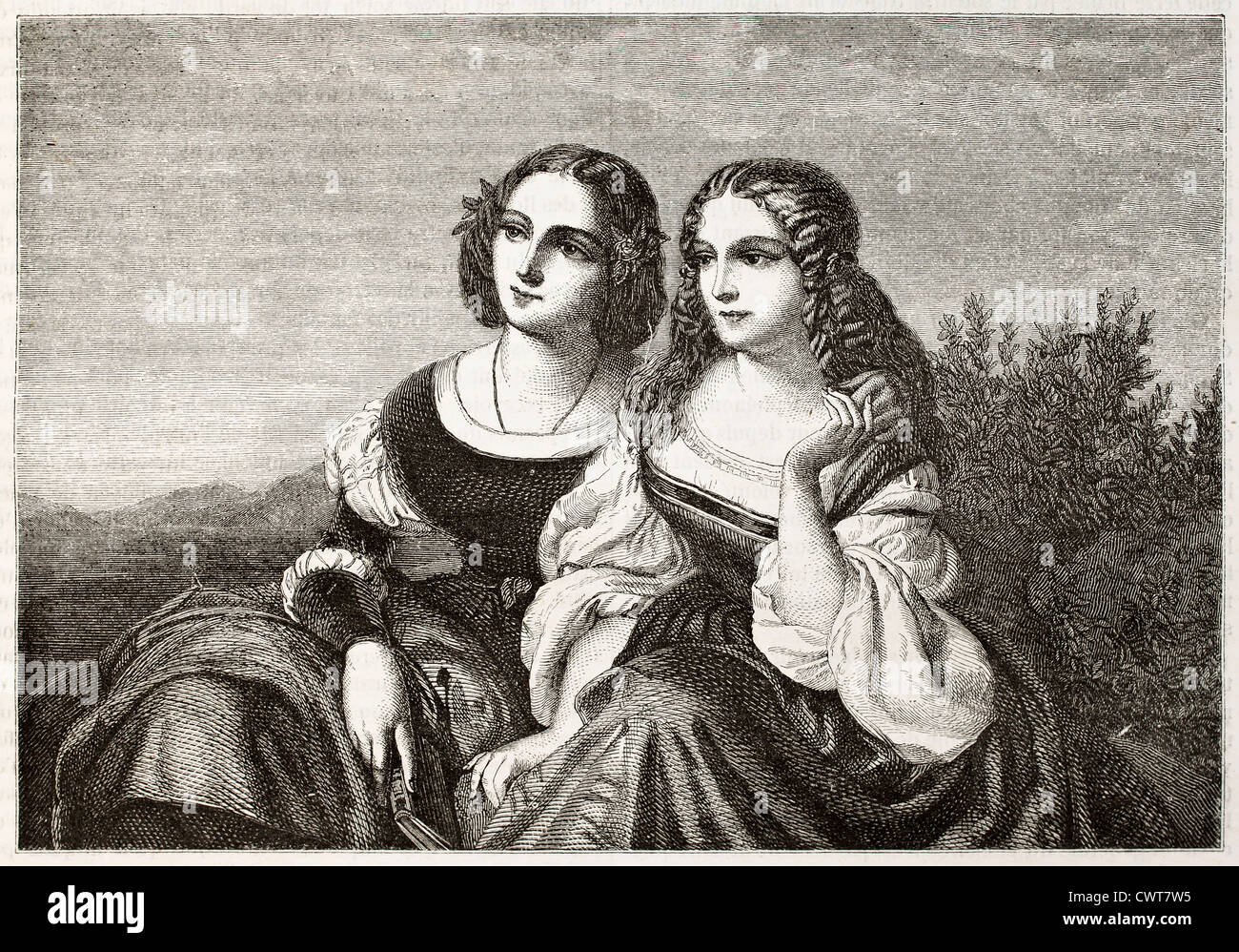 Old illustration of two sisters Stock Photo - Alamy