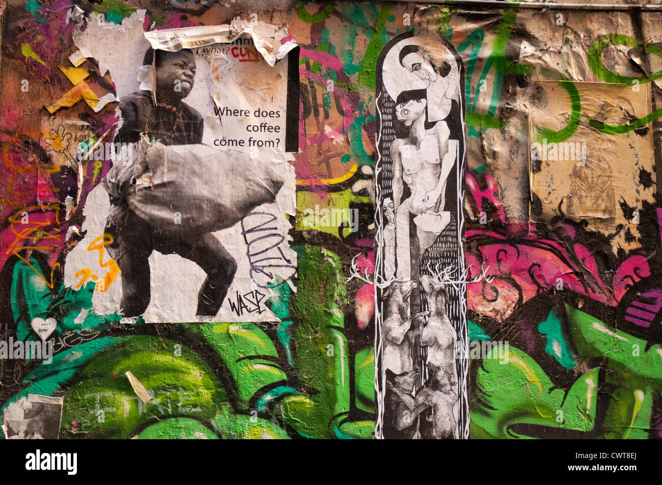 Posters and street art (or graffiti ) adorning inner-city laneways in ...