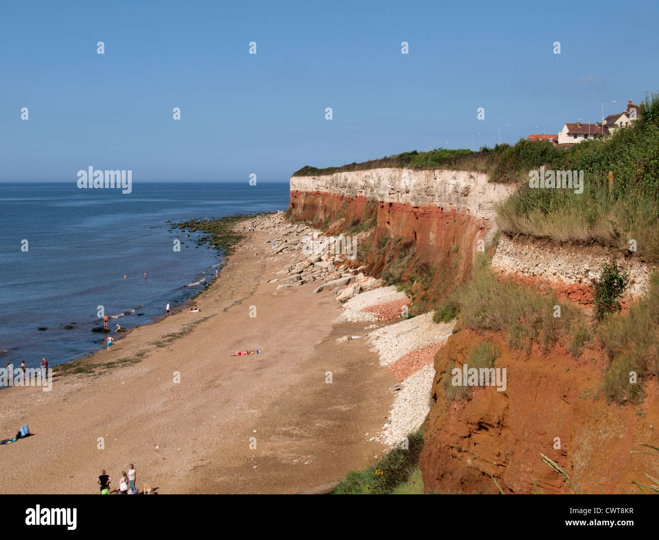 The famous red and white striped cliffs at Hunstanton in Norfolk, UK ...