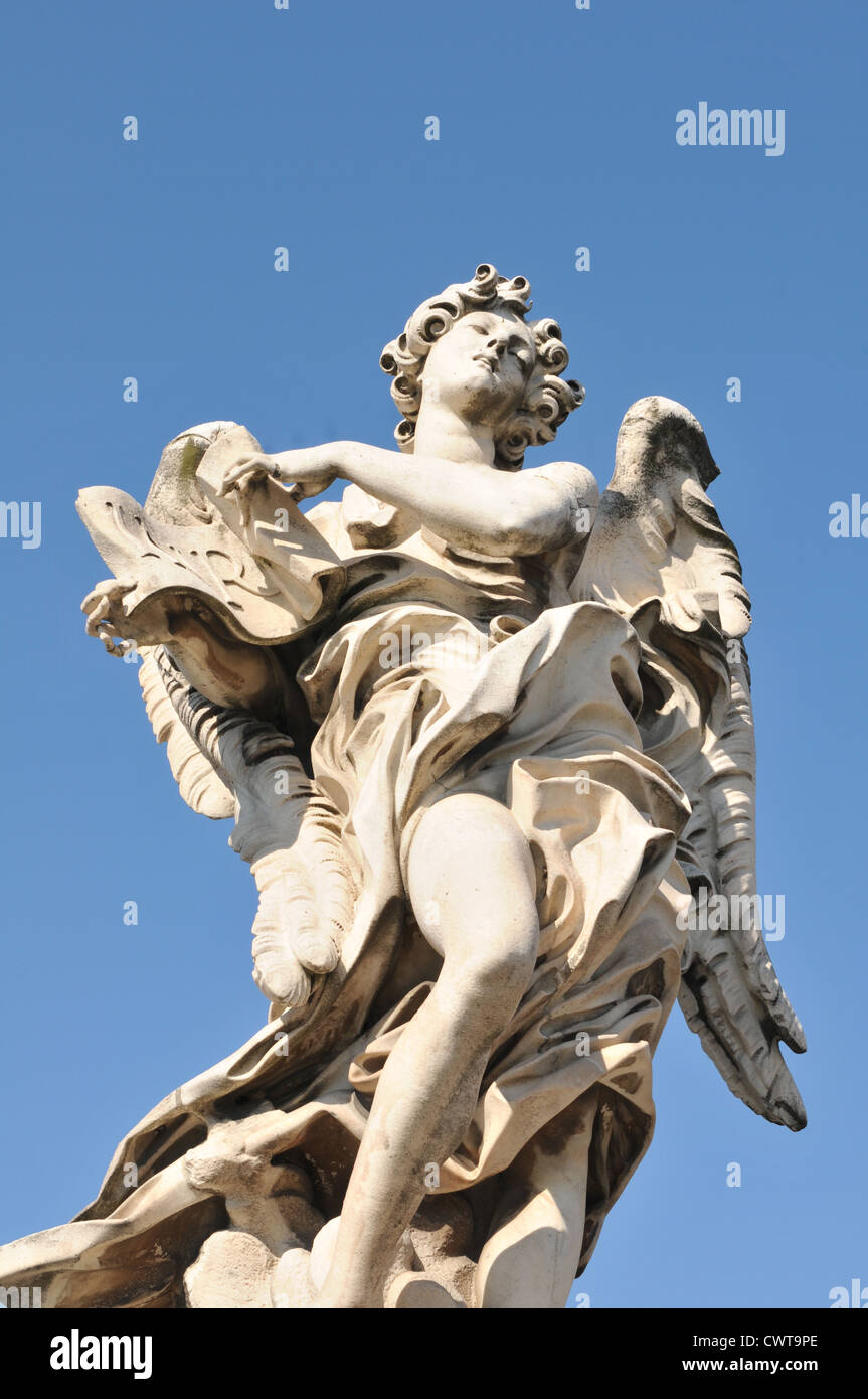 Architectural detail of stone angel in Rome, Italy Stock Photo - Alamy