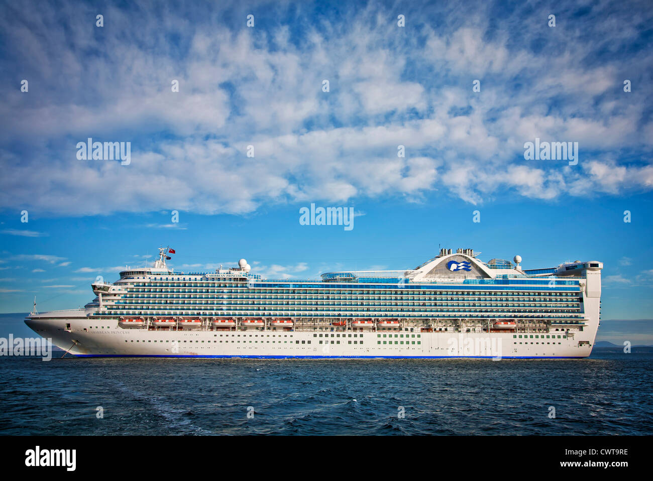 USA. Maine. Cruise ship "Caribbean Princess" anchored offshore Stock ...