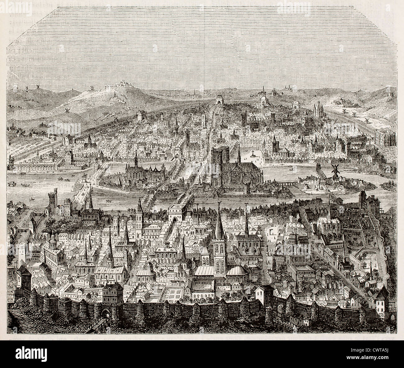 Paris old bird eye view Stock Photo - Alamy