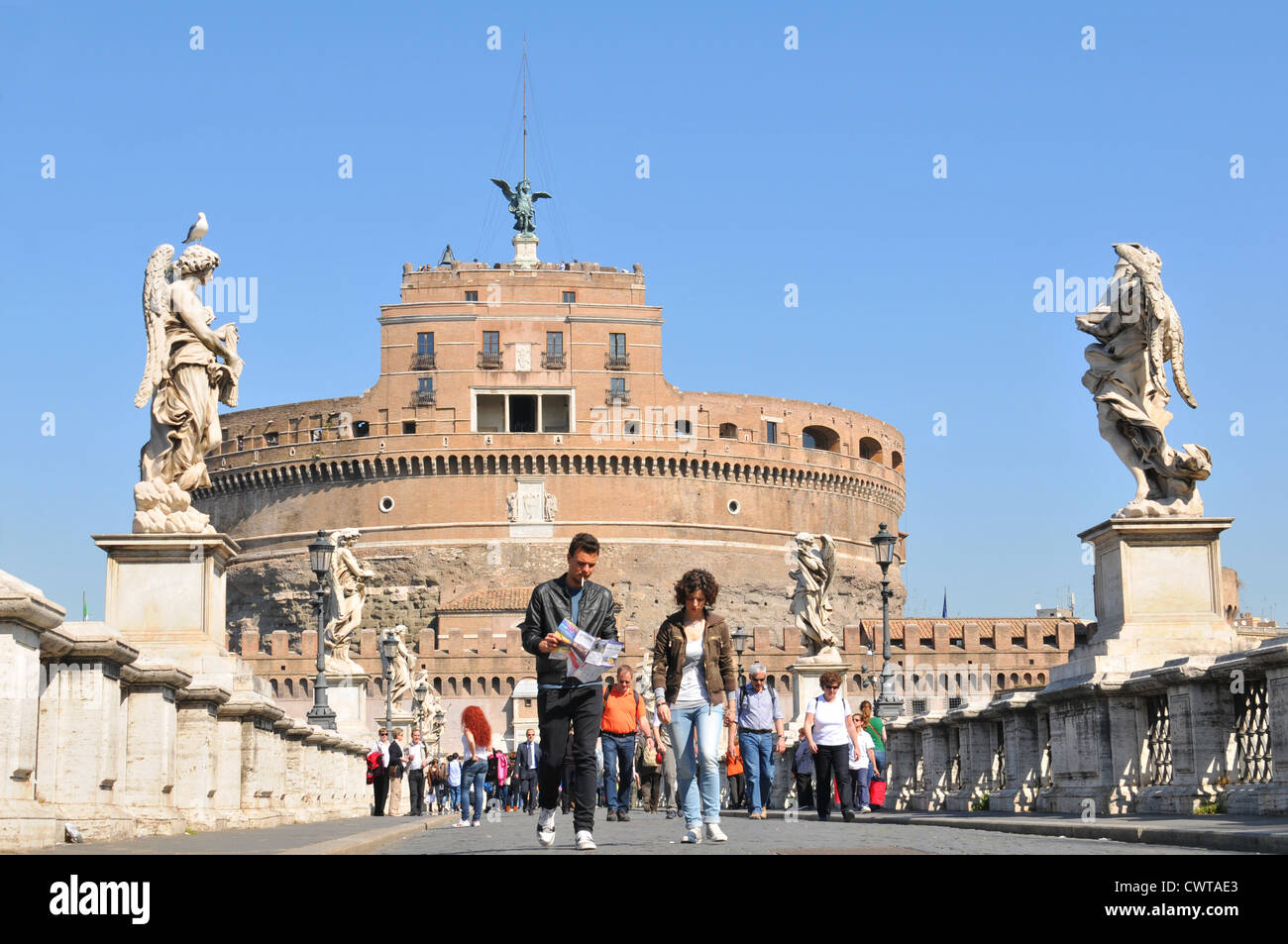Rome, Italy - 28 March, 2012: Group of tourists visiting vestiges of ...