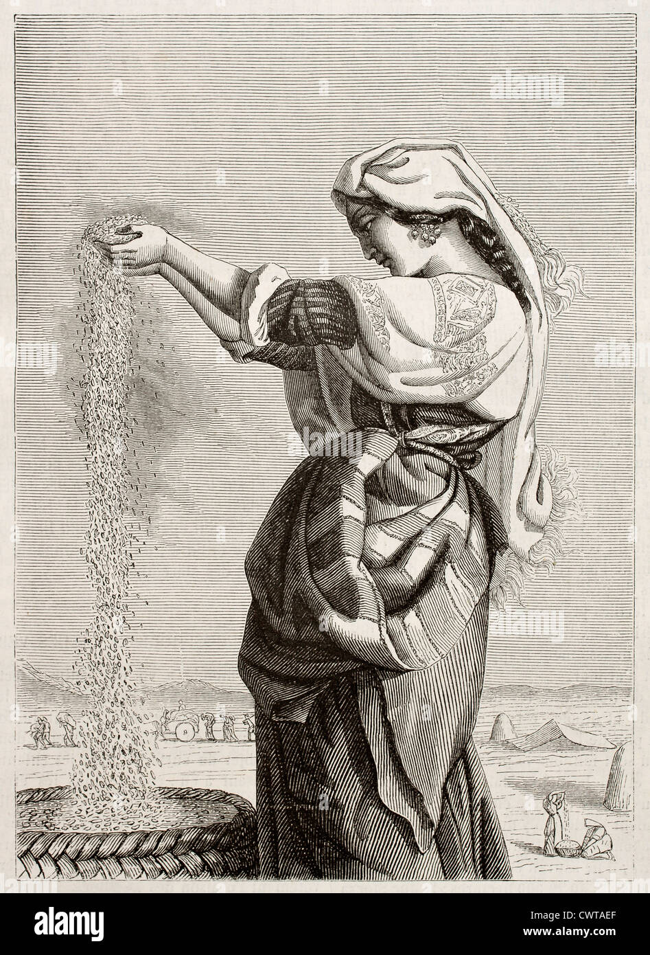 Italian woman wind winnowing in Roman countryside Stock Photo - Alamy