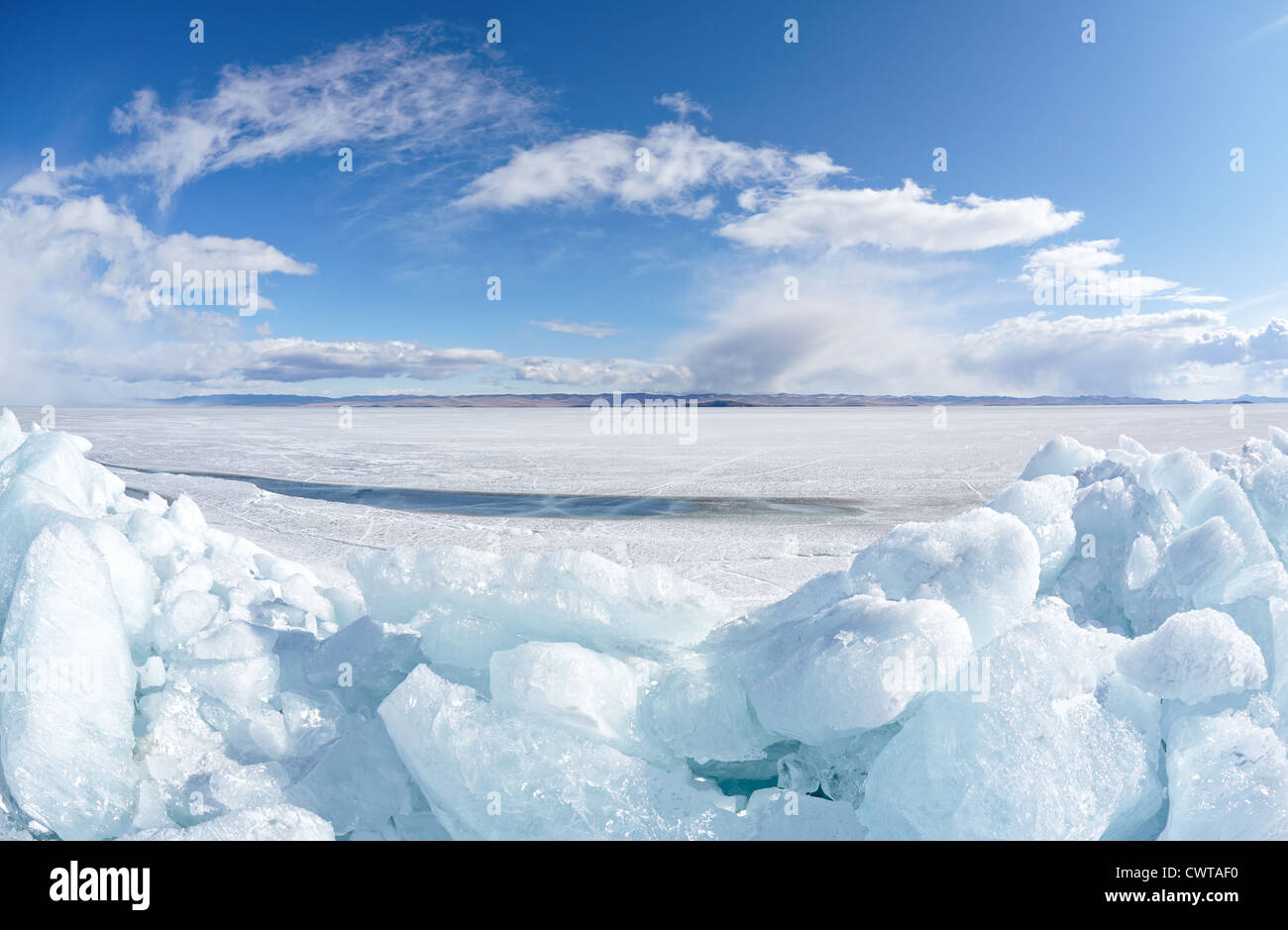 Winter ice landscape on siberian lake Baikal Stock Photo - Alamy