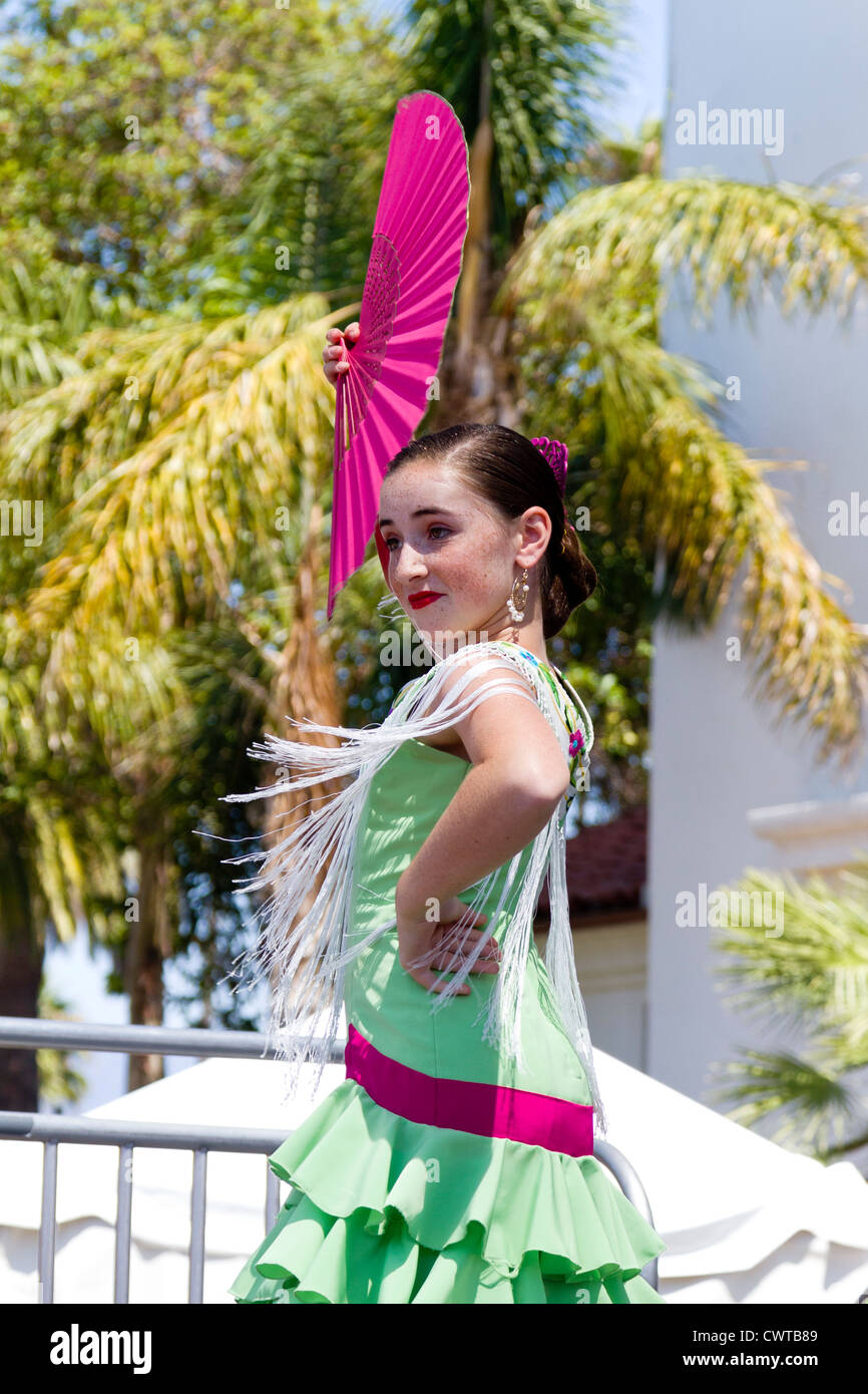 Flamenco dancer performing during Fiesta in "Santa Barbara", California ...