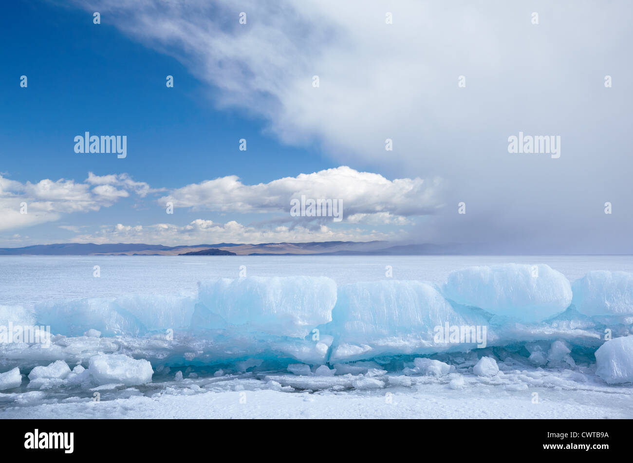 Winter ice landscape on siberian lake Baikal Stock Photo - Alamy