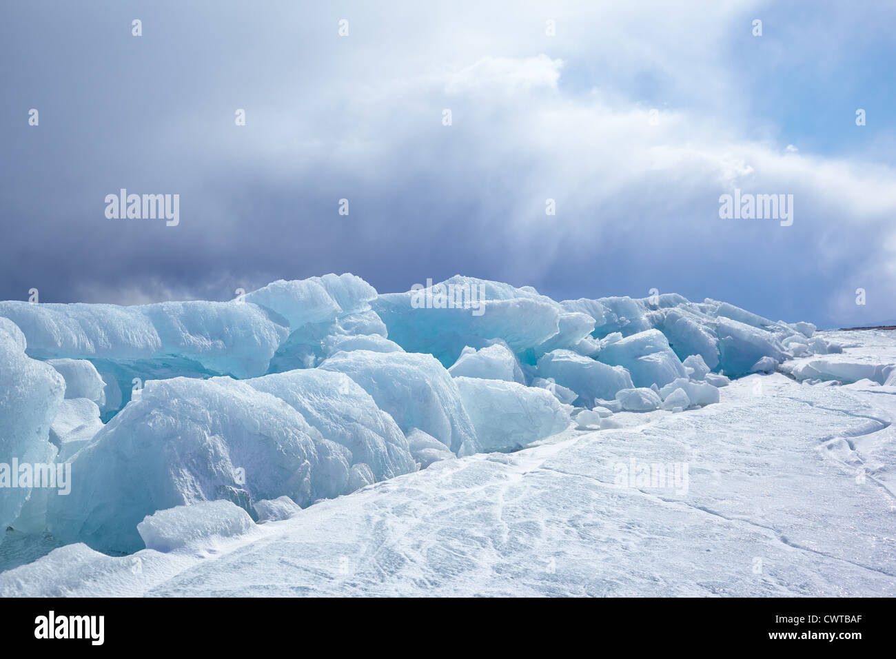 Winter ice landscape on siberian lake Baikal Stock Photo - Alamy