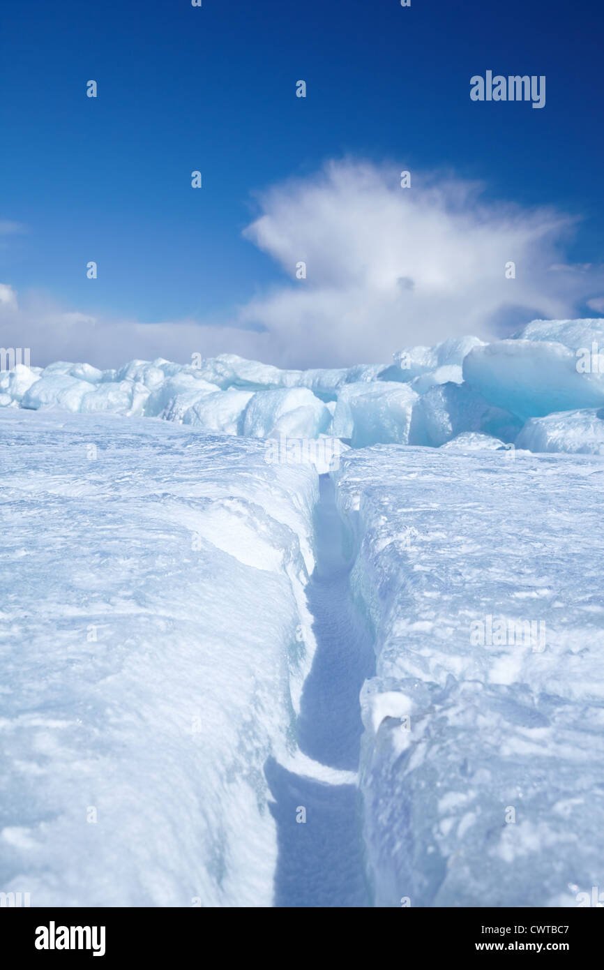 Winter ice landscape on siberian lake Baikal Stock Photo - Alamy