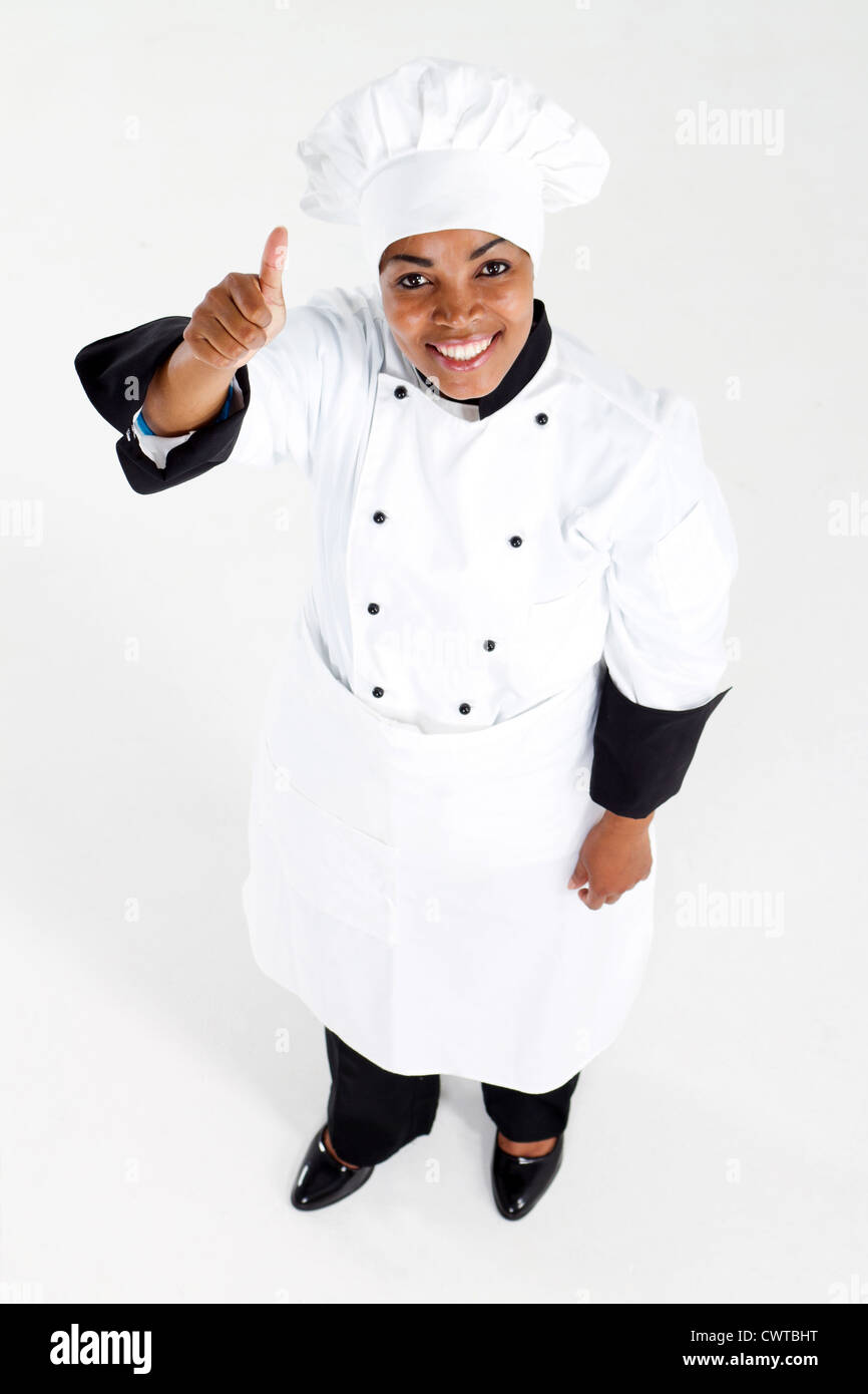 overhead view of african american chef thumb up Stock Photo - Alamy