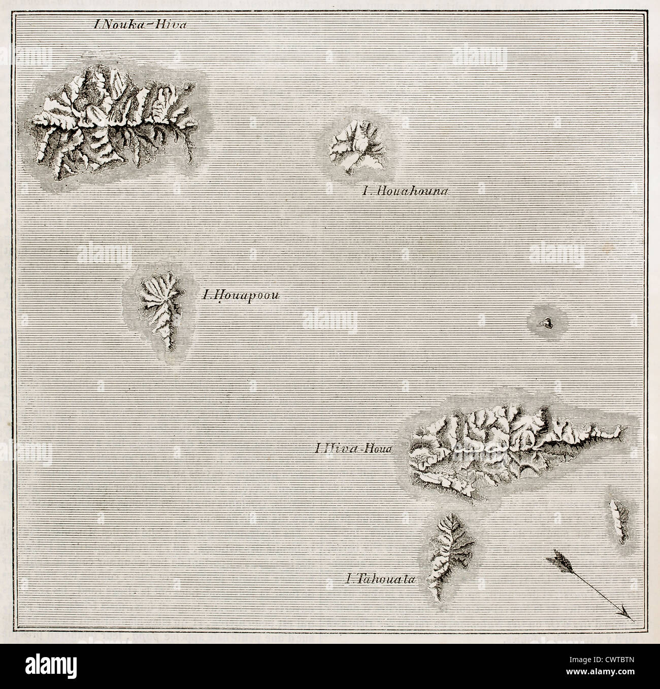 Marquesas islands old map Stock Photo - Alamy