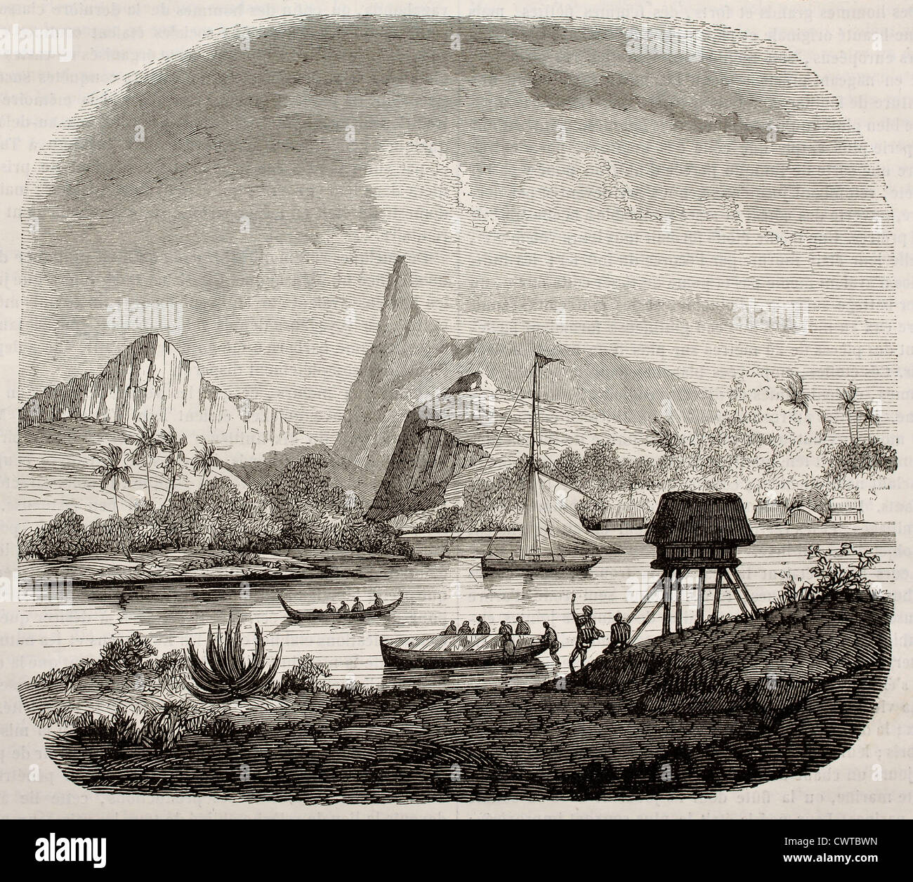 Matavai bay old view, Tahiti isle Stock Photo - Alamy