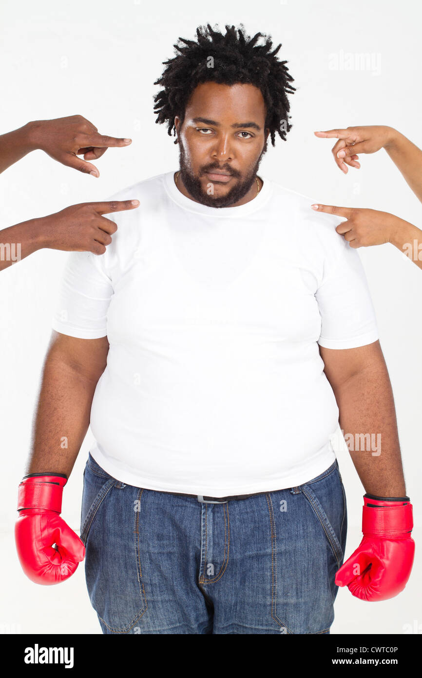 overweight african american man ready fighting back accusing Stock ...